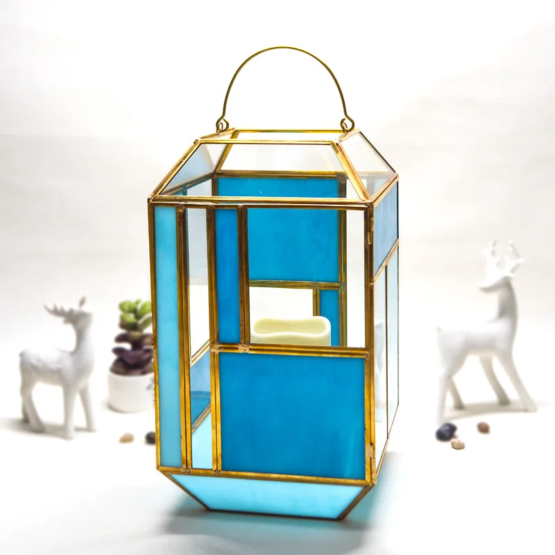 Extra Large Square Hand Color Glass Greenhouse Lantern Creative ...