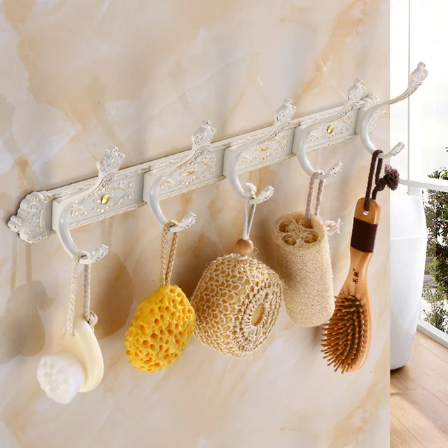 Fürdőszoba Horgok Alumínium Elefántcsont Fehér Köpeny Fém Rack Kulccsal ...