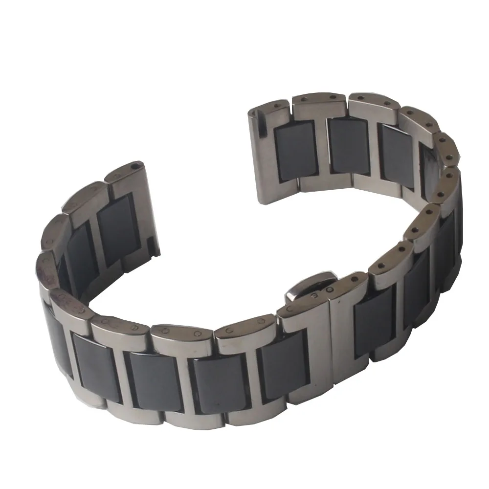 Watchband Straight End Stainless Steel Wrap Ceramic Black Watch Strap ...