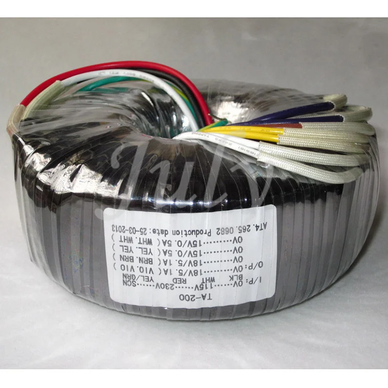 Toroidal transformer 200W dual 18V (5.1A) + dual 15V (0.5A) are 4 wires ...