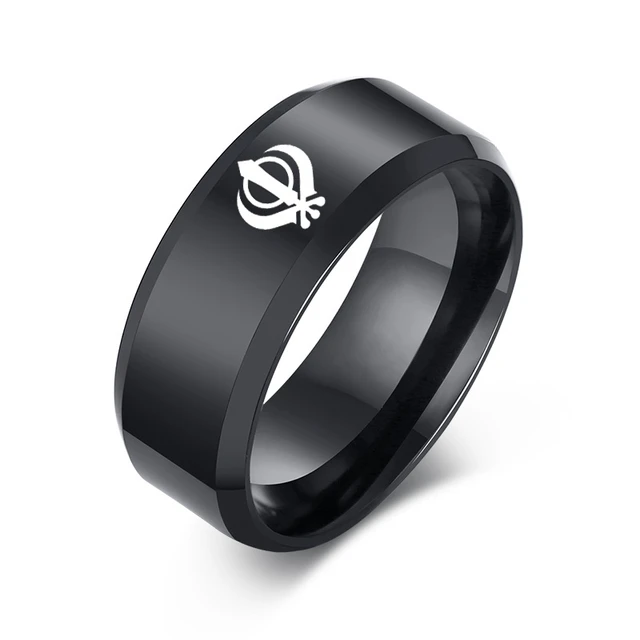 Sikh Symbol Rings Men Hinduism Engraved Sikhism Stainless Steel Signet ...