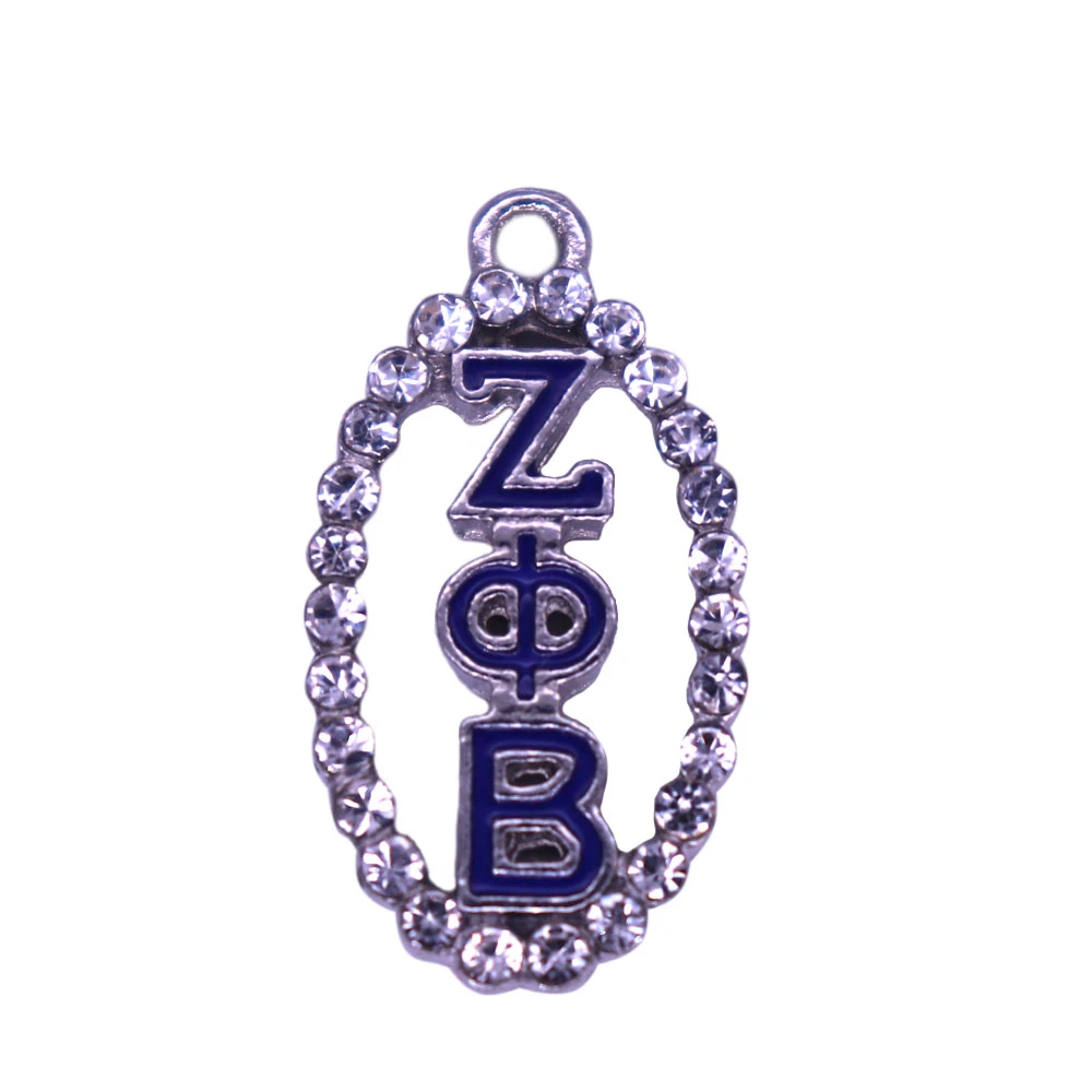 Blue Enamel White Crystal Greek Letter Zeta Phi Beta Charm University ...