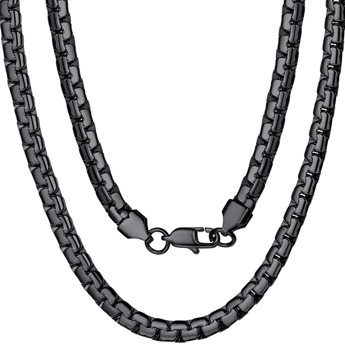 4MM 6MM Flat Box Chain Stainless Steel Necklace for Men Women Black ...