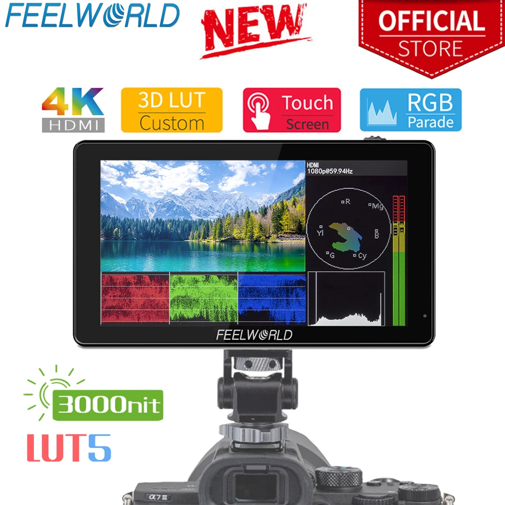 Feelworld Lut5 5.5 Inch Ultra High Bright 3000nit 4k Hdmi Input Output ...