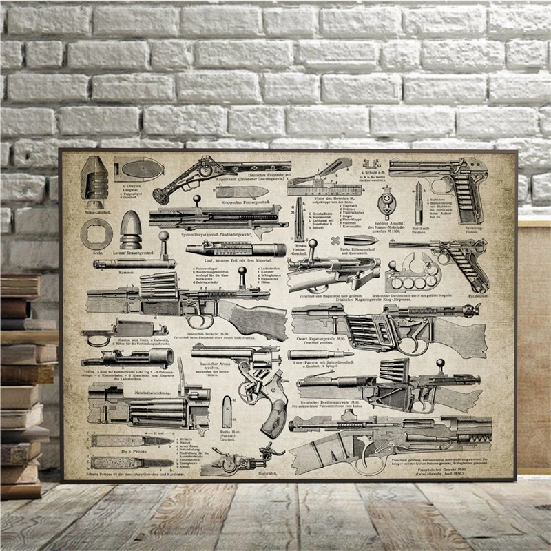 Vintage-Guns-Print-Armament-Hand-Gun-Rifle-Machine-Pistol-Illustration ...
