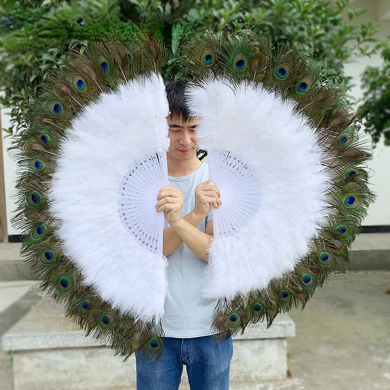 Large-Peacock-Feather-Folding-Hand-Fan-Chinese-Feather-Fan-Wedding ...