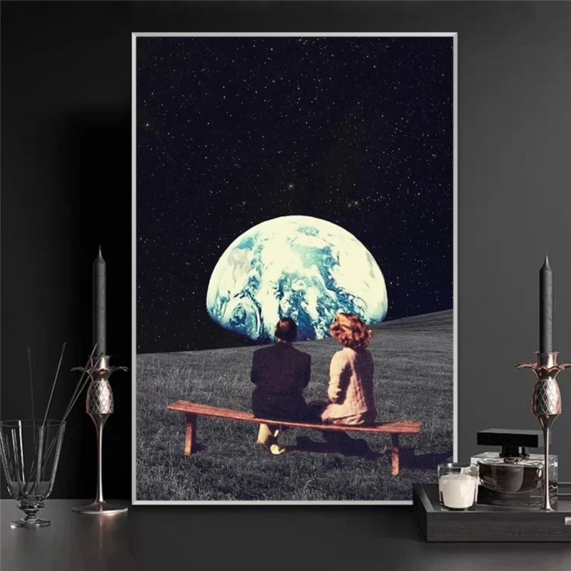 Earth Space Moon Fun Surrealism Paintings Printed on Canvas ...