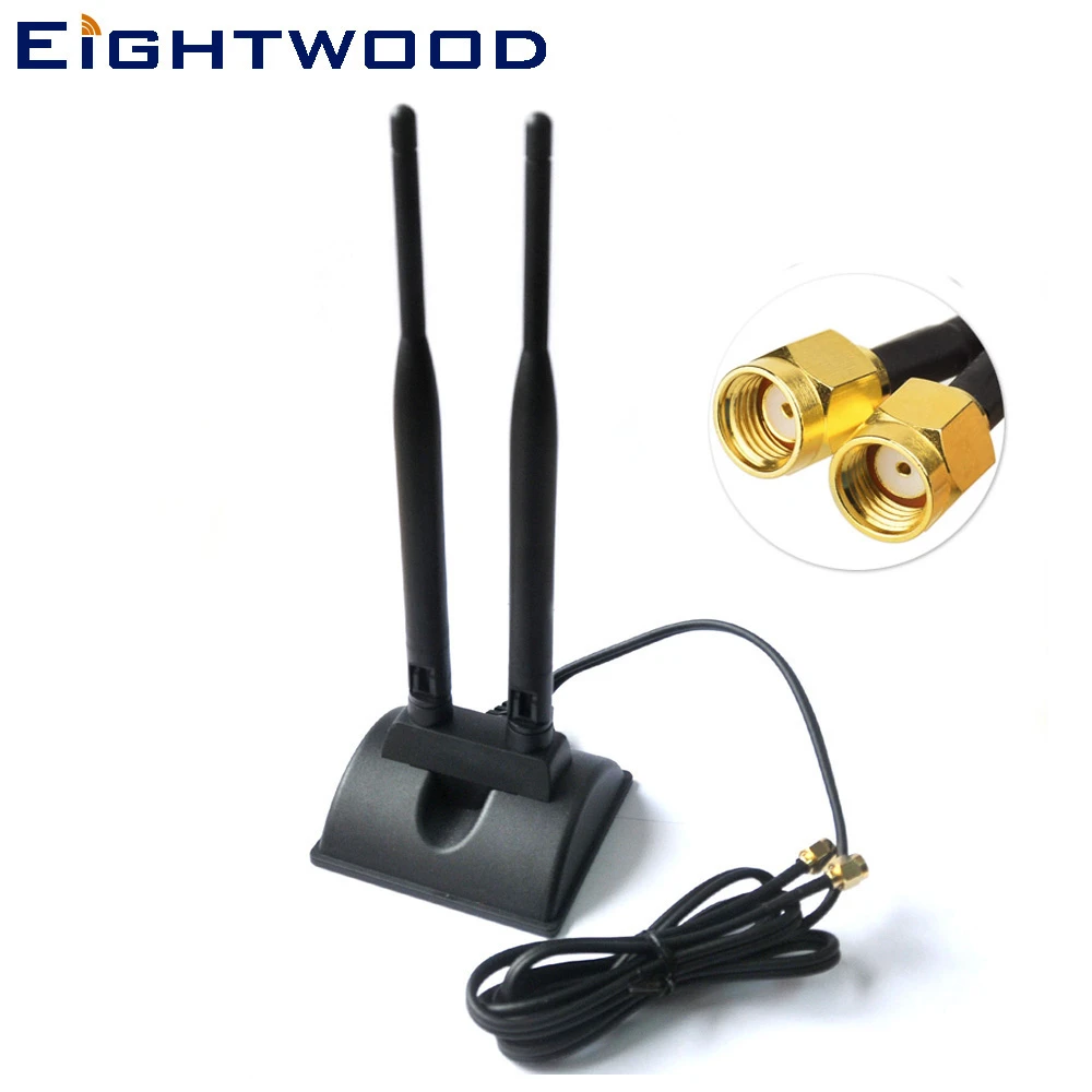 Eightwood 2.4GHz 5GHz Dual Band Omni Aerial Antenna with 2 RP SMA Male ...