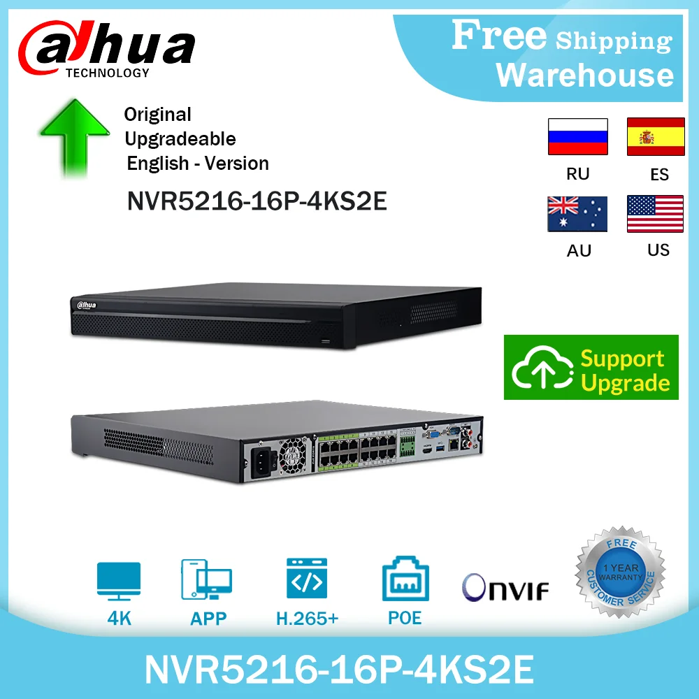 Dahua 8MP 4K NVR5216-16P-4KS2E 16CH POE H265+2SATA CCTV NVR Surveillance Video Recorder For 12MP ...