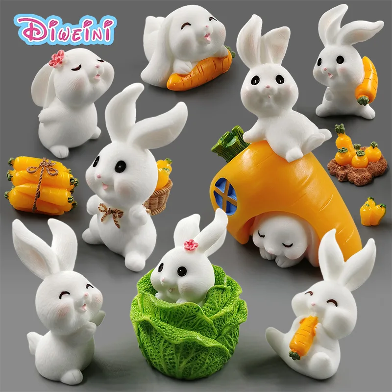 Easter White Rabbit Cartoon Model Action Figure Figurine Birthday Cake ...