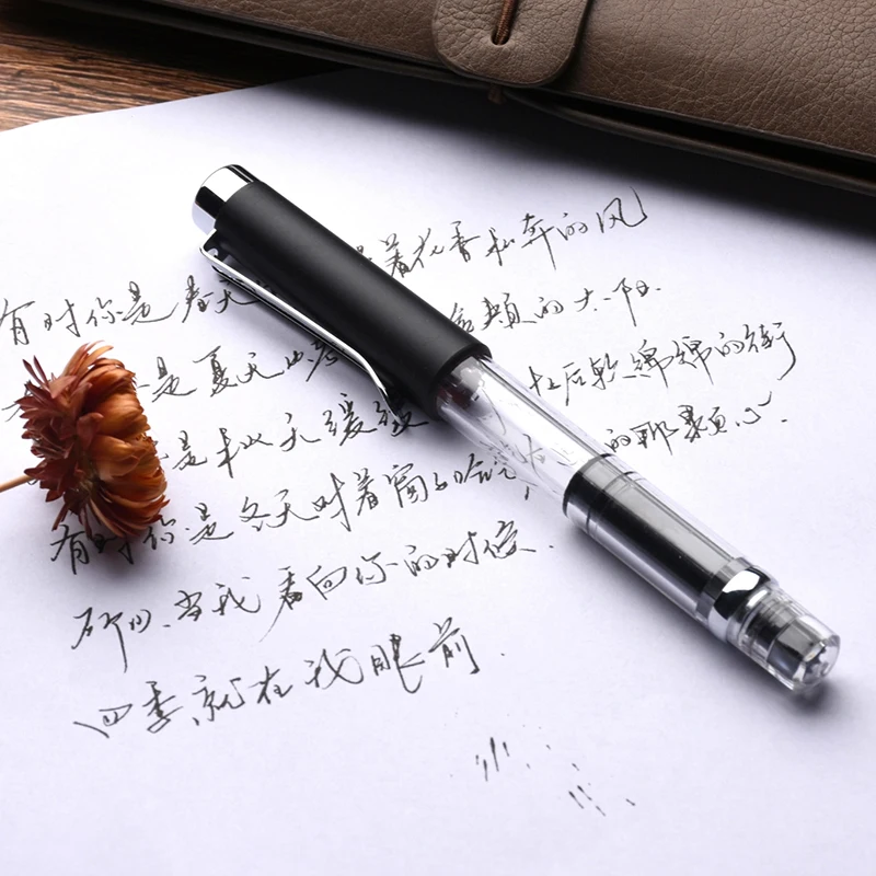 Piston Filler Fountain Pen Metallic Transparent EF F Nib Ink Pens for ...