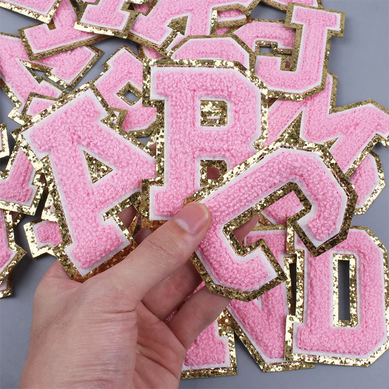Pink Letters Alphabet Sequins Towel Embroidered Patches For DIY ...