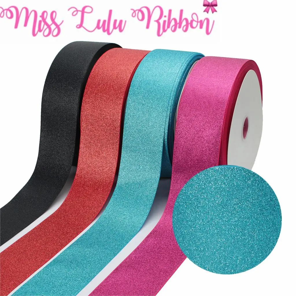 3"75mm Solid Full Glitter Grosgrain Ribbon Red Black Lt.blue Diy ...