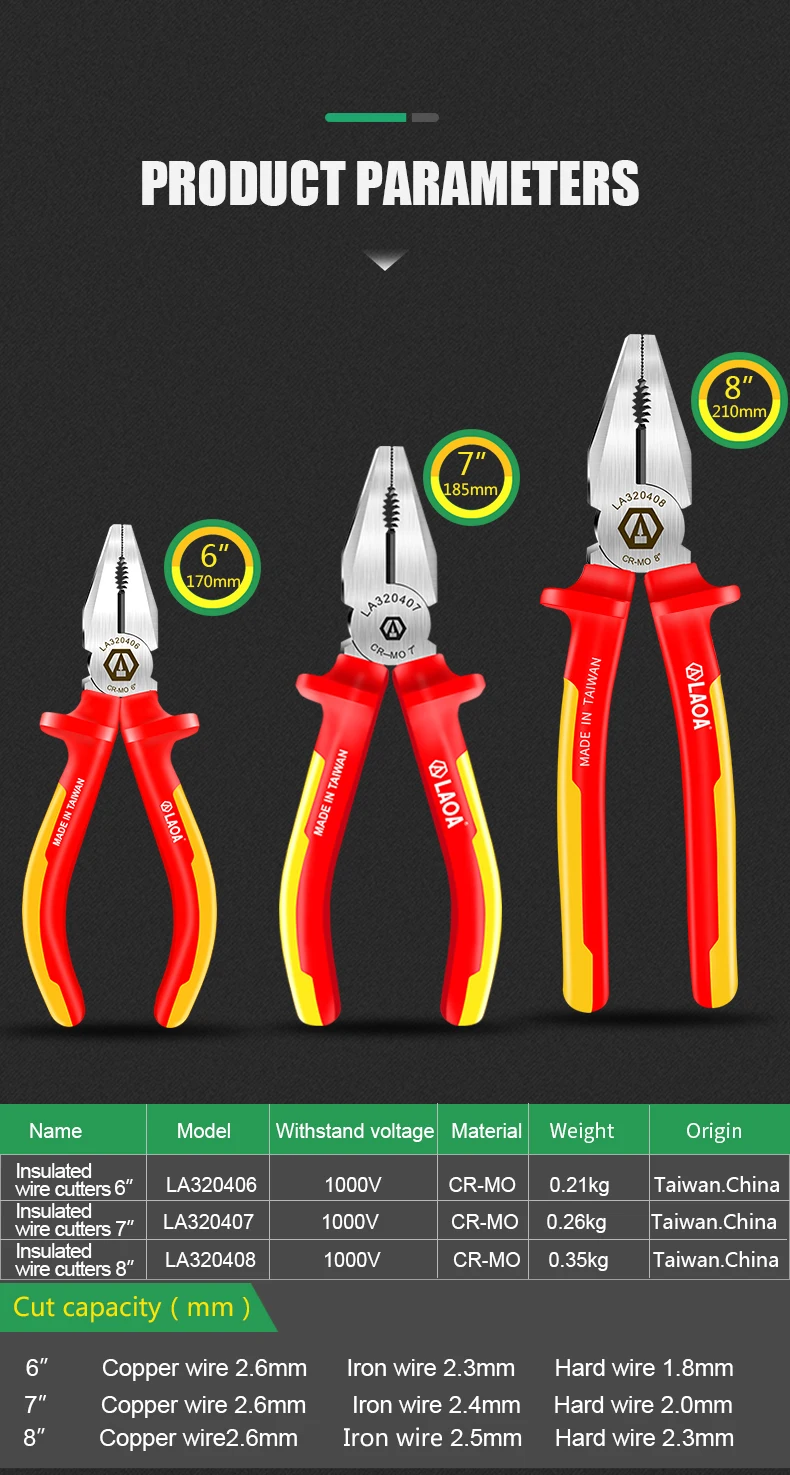 LAOA VDE Insulated Wire Cutters Long Nose Pliers Diagonal Pliers 1000V ...