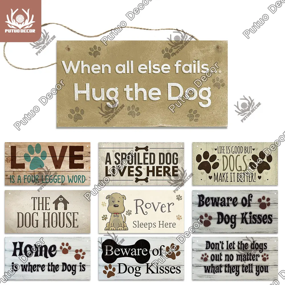 Putuo Decor Pet Dog Love Gifts Wooden Plaque Sign Wood Hanging Sign For ...