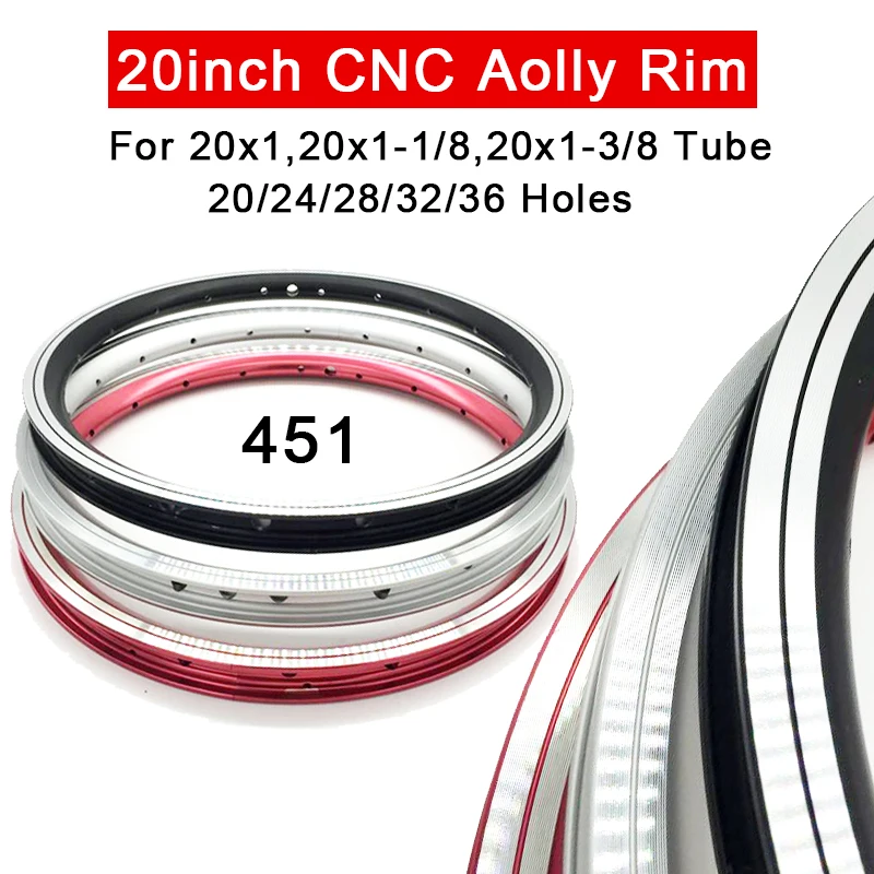 1PC 20Inch 451 Bicycle CNC Rim Black Silver Double Layer 20/24/28/32/36 ...