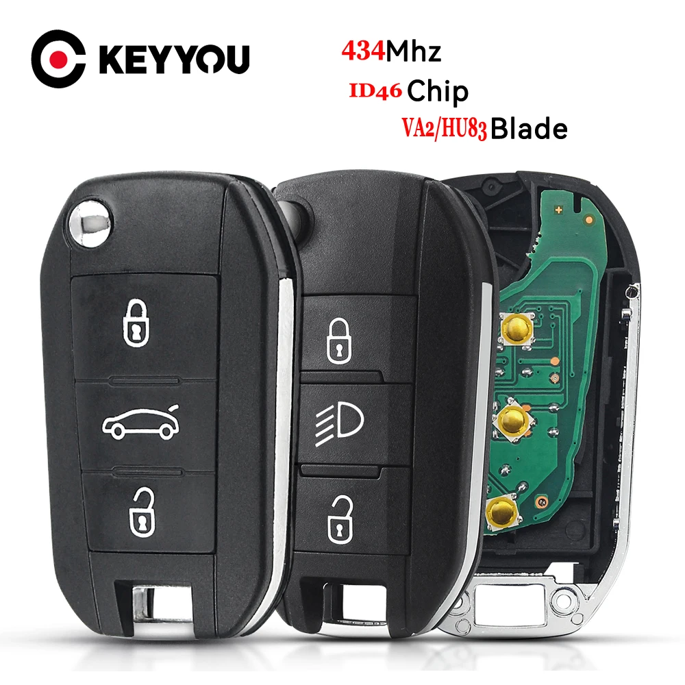 KEYYOU ID46 pcf7941 Chip Car Remote Key 3 Buttons Fob For Peugeot 208 ...