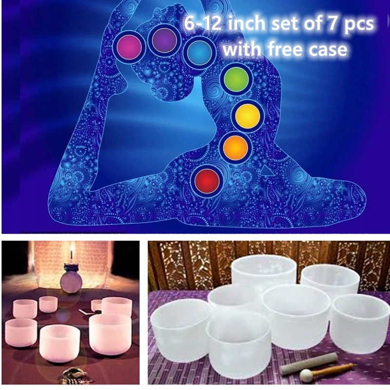 Kvka 440hz/432hz 6"-12" Note Cdefgab Set Of 7pcs Chakra Frosted Quartz ...