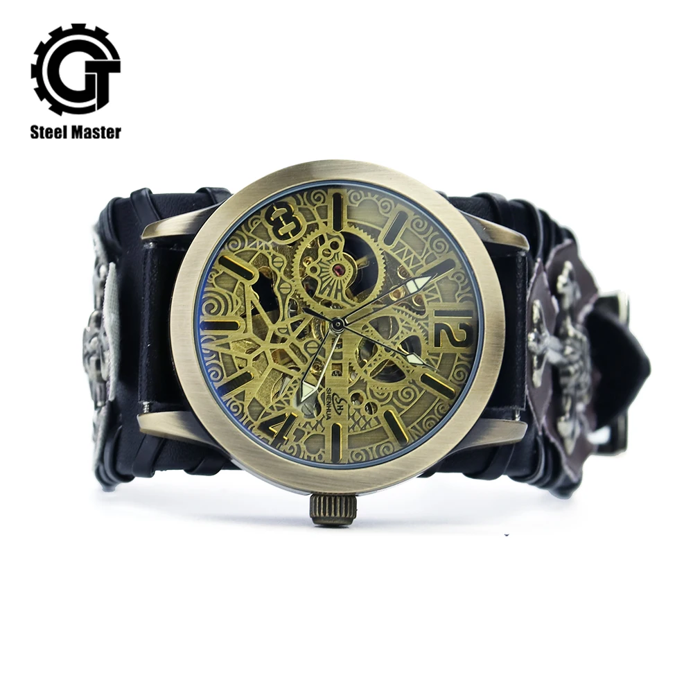 2019 Steampunk Watch Men Alloy Leather Strap Men Retro Fashion Prop ...
