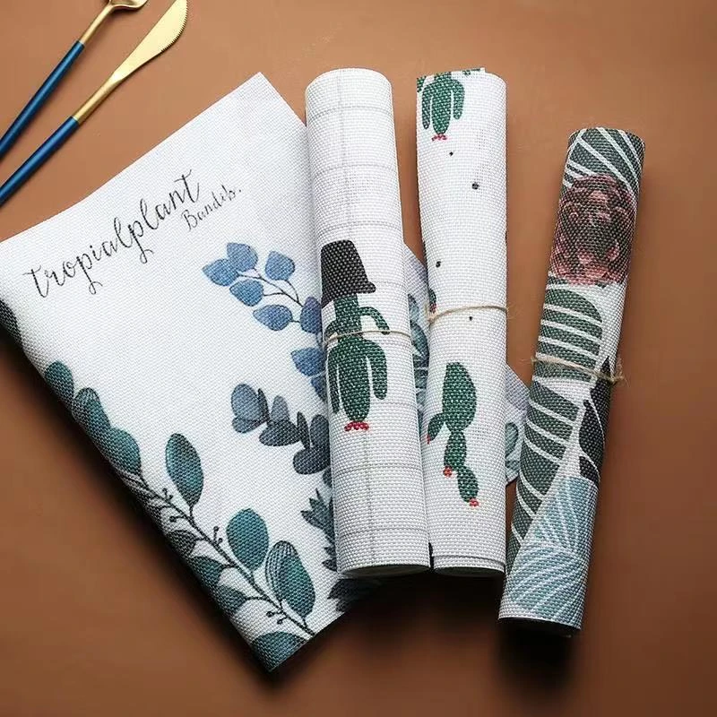 Pvc Dining Table Luxury Placemat Tableware Pad Green Plants Cactus Leaf ...