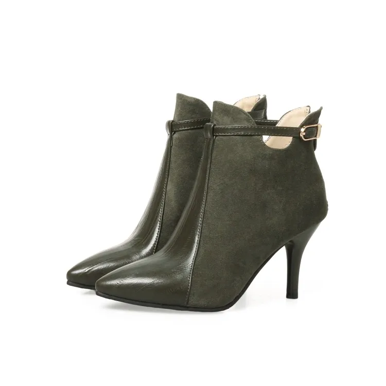 Big Size Ma'am Fine Heel Short Boots Pure Color Metal Decoration ...