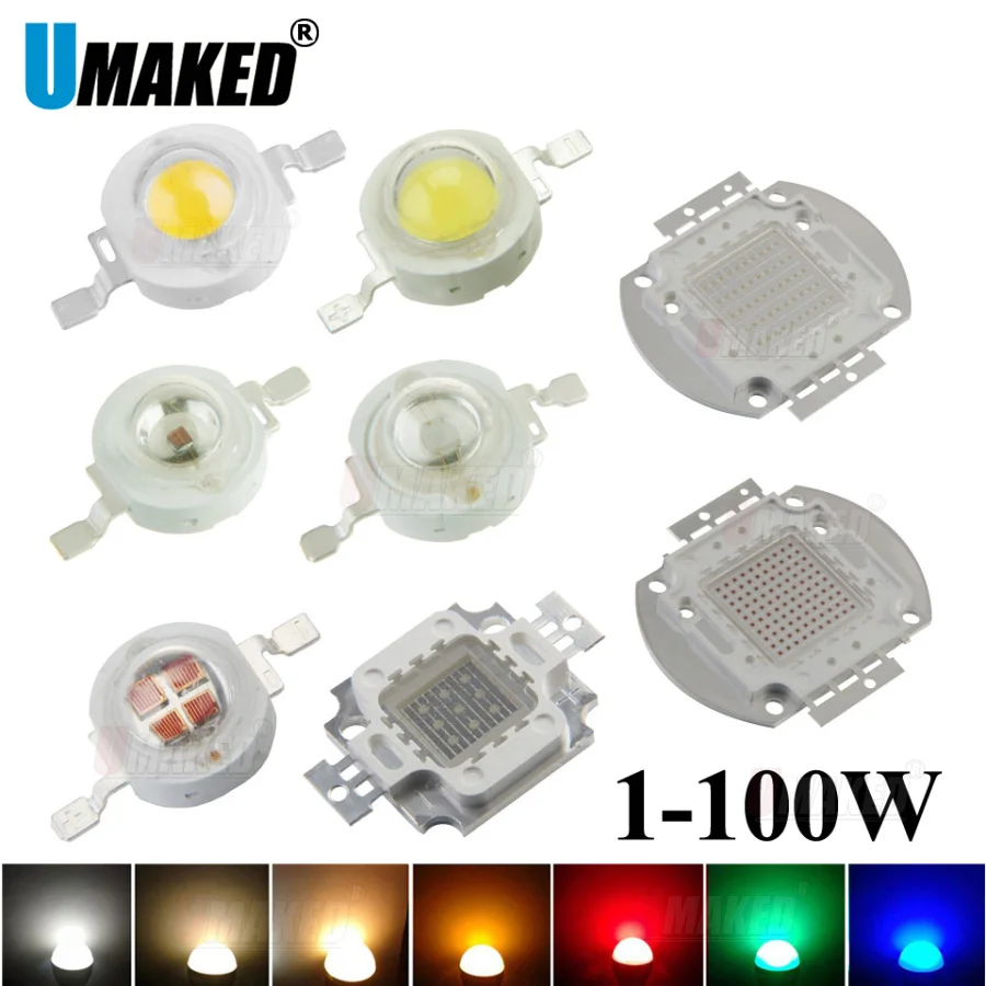 Alta potência led smd cob lâmpada chip 1w 3 5 10 20 30 50 100 quente branco fresco vermelho ...