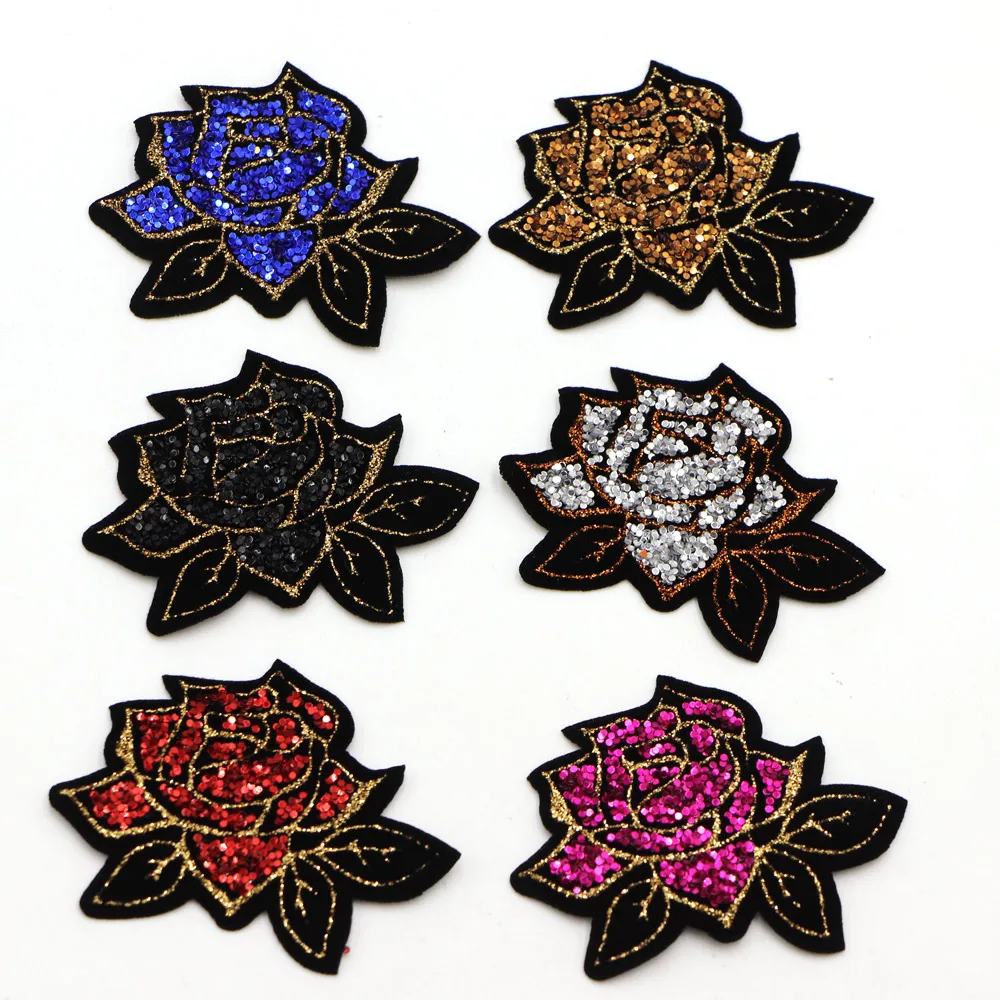 5pcs/lot Sequin Rose Flower Patch DIY Iron On Stickers for Sweater ...