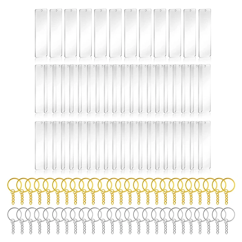 150pcs Acrylic Keychain Blank With Rings For Vinyl, Clear Key Chains ...