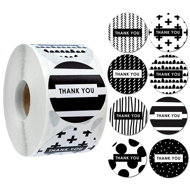 500 St Cke Roll 1 5 Zoll 8 Schwarz Stil Danke Aufkleber Etiketten