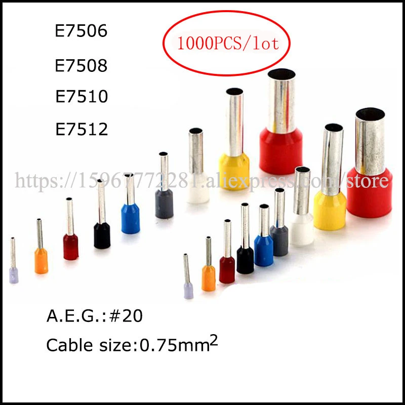 1000 Buah Terminal E7506 E7308 E7510 E7512 A.W.G.#20 Ukuran Kabel 0 ...