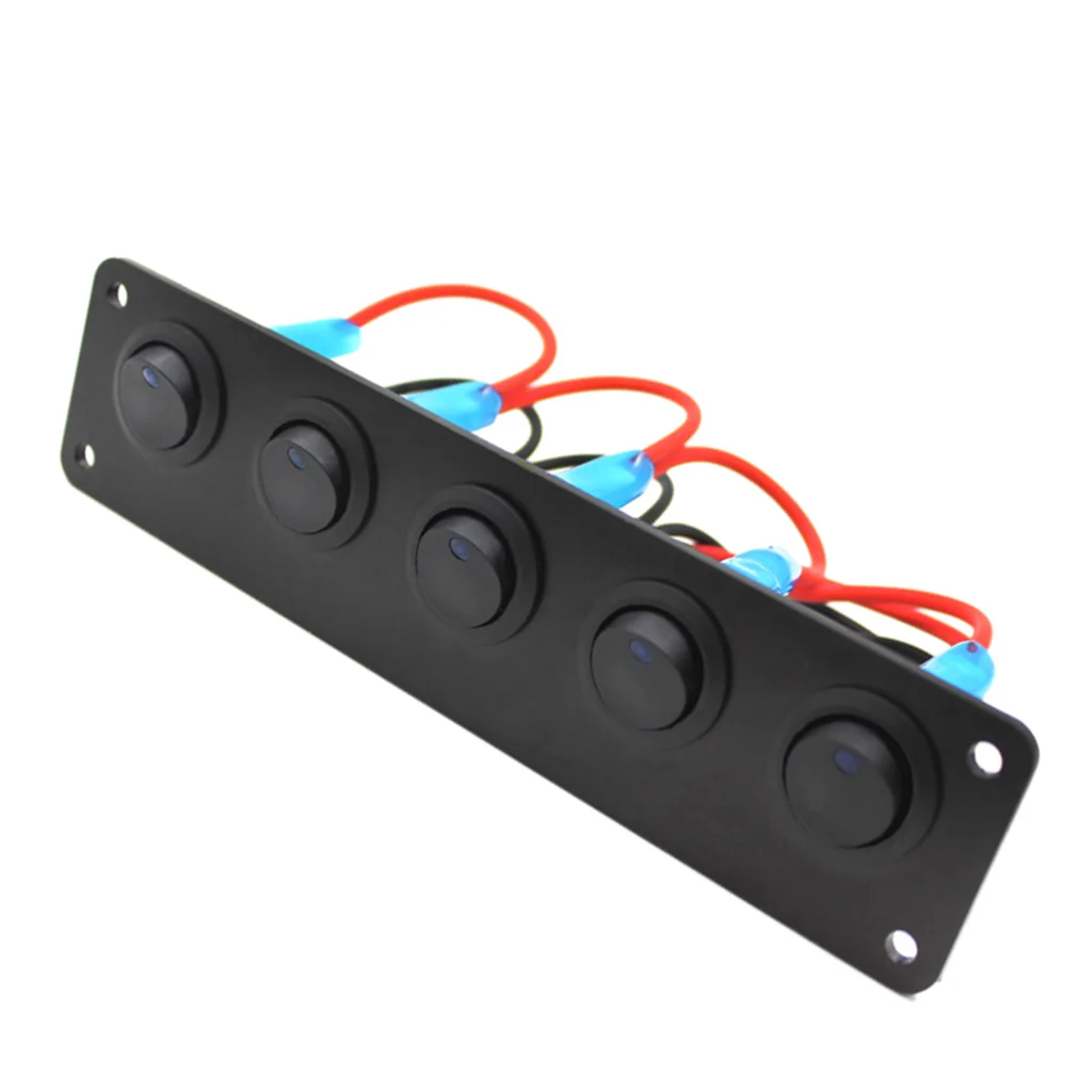 12V Rocker Toggle Switch Blue LED Light Lamp 5Pin Holder Panel Car Boat ...