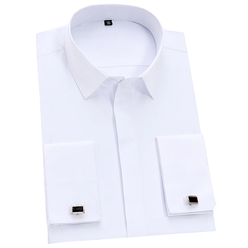 Men's Classic French Cuff Dress Shirt Covered Placket Long Sleeve ...