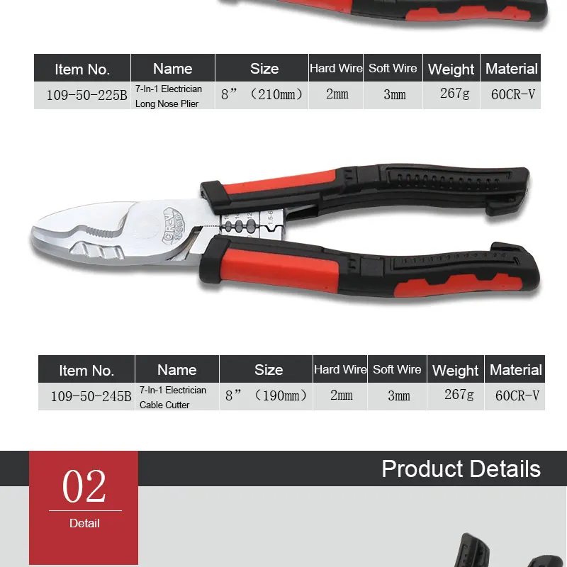 Pince outil,Coupe-câble électrique multifonctionnel 7 en 1, pince ...