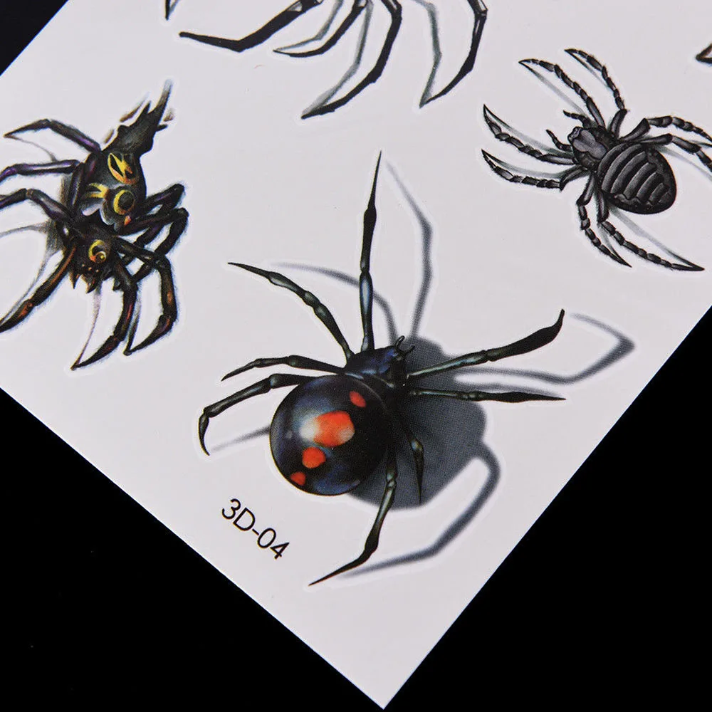 Disposable Waterproof 3d Color Spiders Insects Tattoo Stickers Large ...