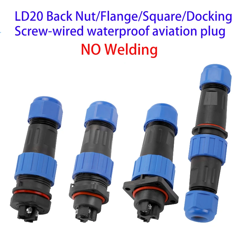 Ld20 Ip68 Waterproof Connector Male Plug & Female Socket 2 3 4 5 6 7 Pin Panel Mount Wire Cable ...