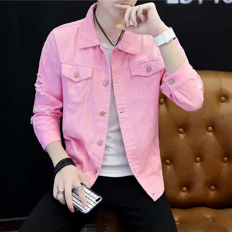 wholesale 2020 youth autumn pink/red/army /black men's denim jacket ...