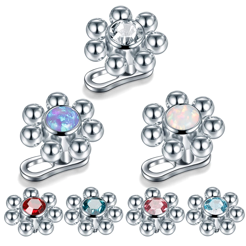 1 Set Titanium Micro Dermal Anchor Base With Steel Gem Top Flower Skin ...