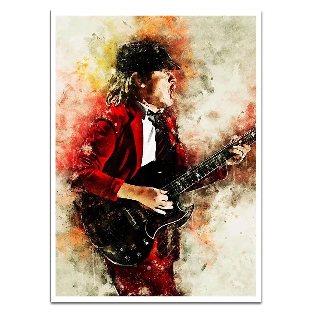 Angus Young AC DC Guitarist Artwork Printed on Canvas – CanvasPaintArt