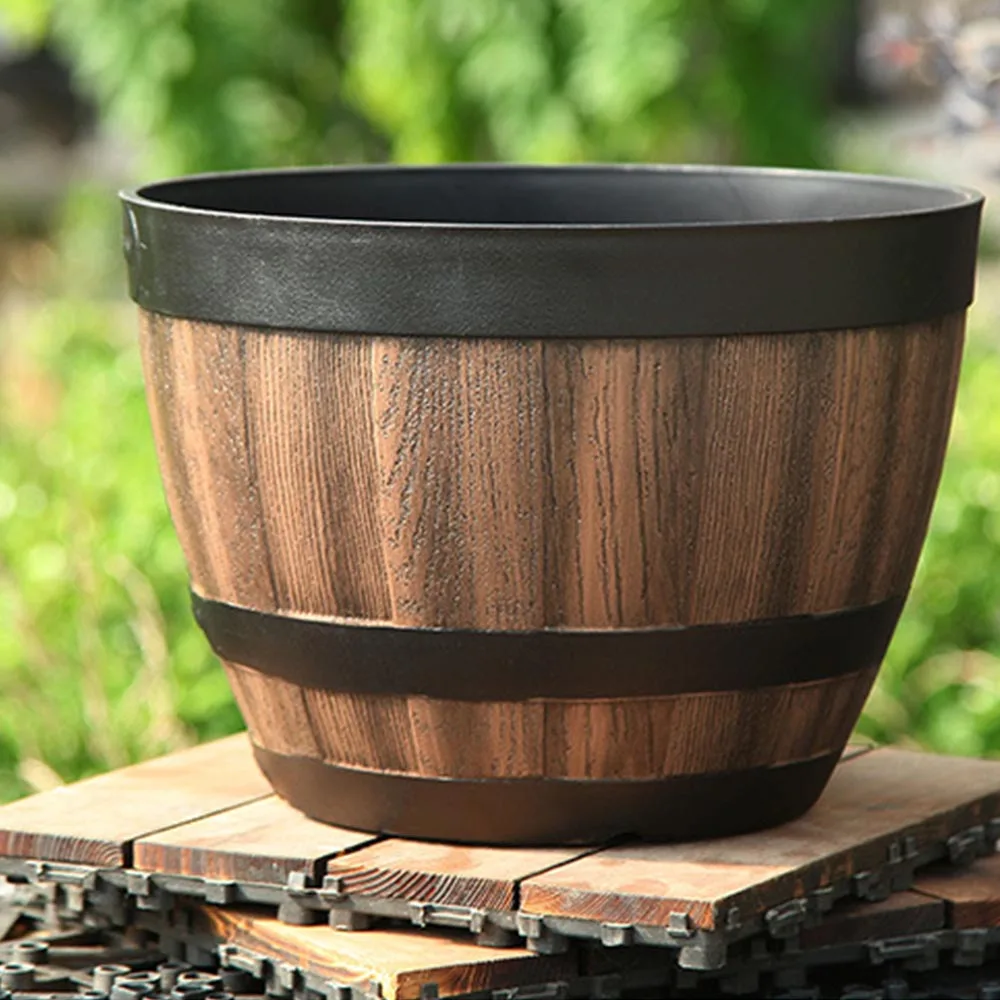 POT DE FLEUR,E--Pot de fleurs rond en résine, tonneau de whisky ...