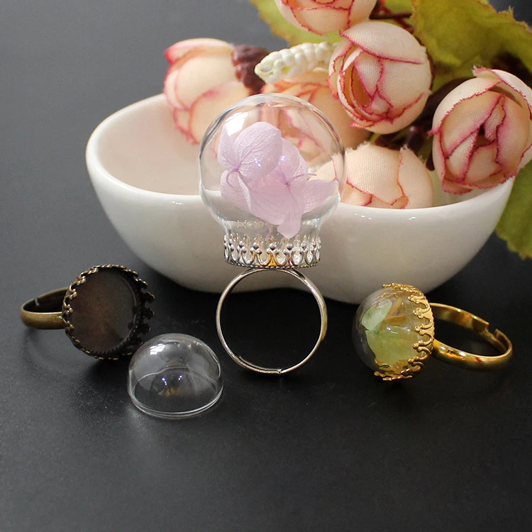 6PCS 15/25MM Glass Cover with crown Ring glass bubble rings Jewelry ...