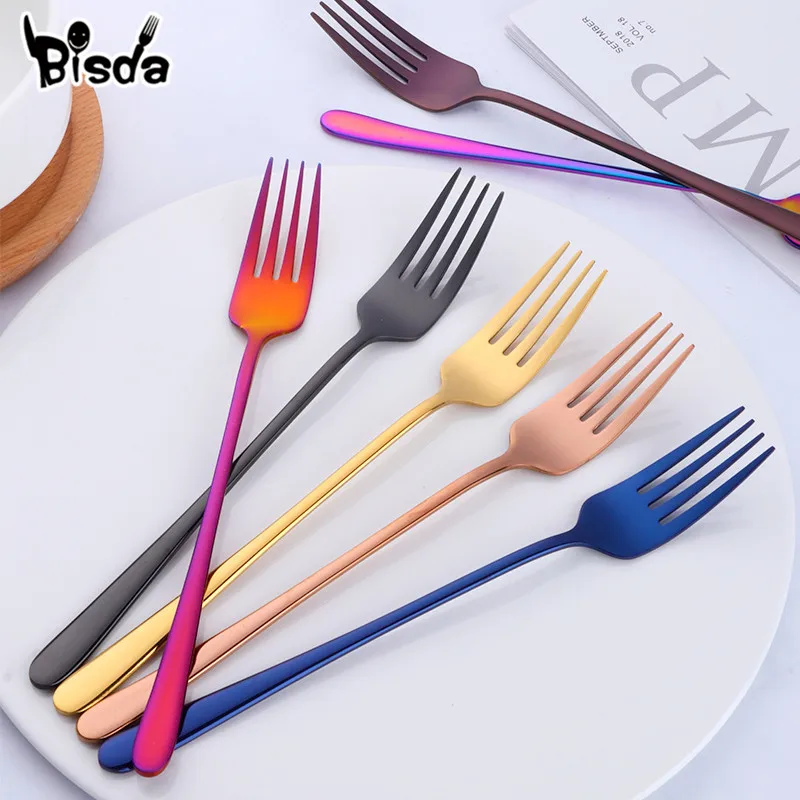 8 Colors Stainless Steel Dinner Fork Set Korea Colourful Dessert Fork ...