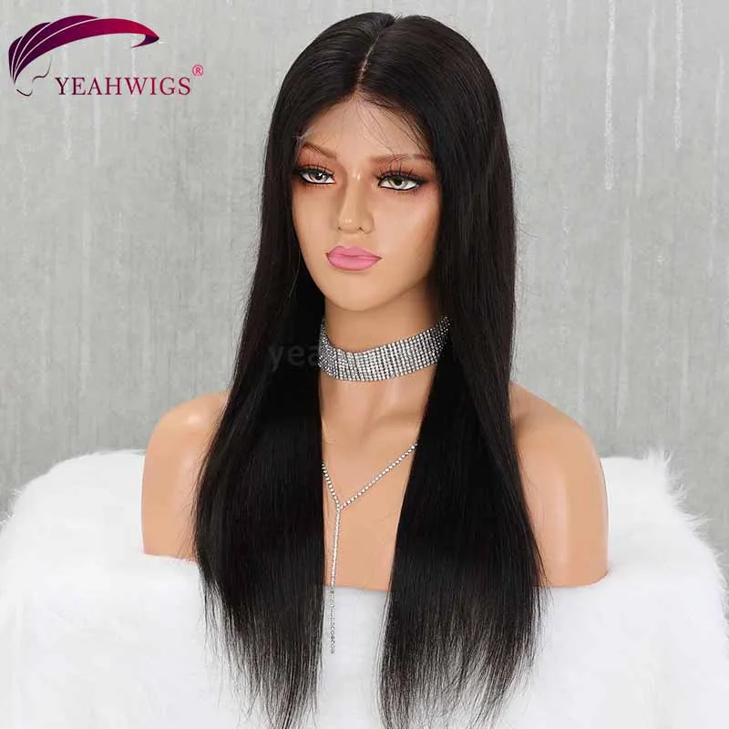 Yeahwigs Peluca de encaje Frontal 370, recta, Remy, 150% de densidad ...