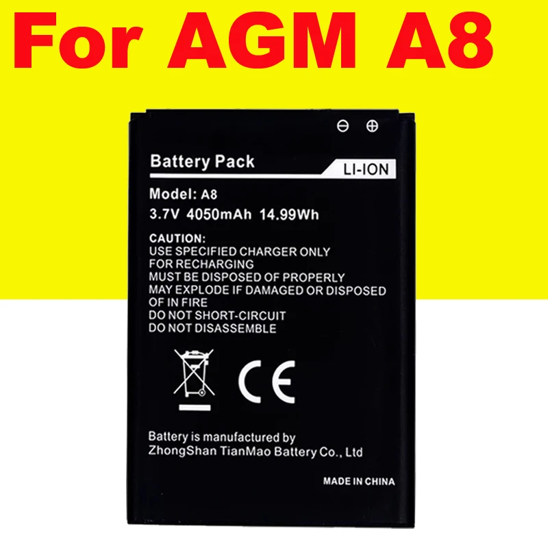Battery for AGM A8 A1 Q, 4050mAh New Back up Batteries Replacement For ...