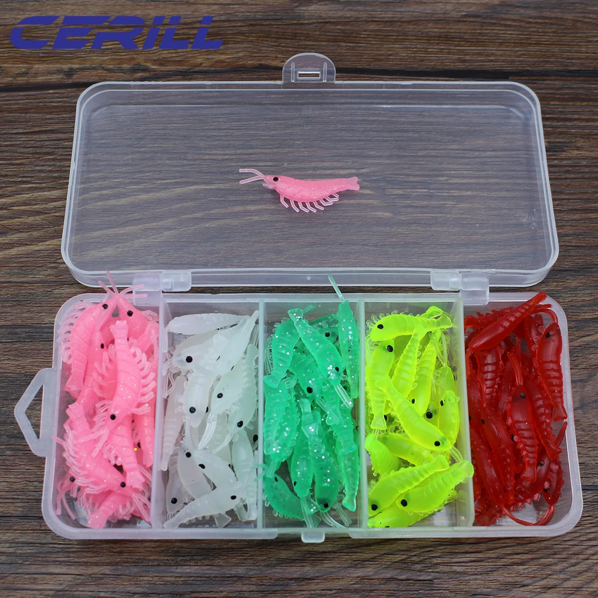 Cerill 100 pcs/kit 3 cm Soft Shrimp Fishing Lures Small Bait Glow Carp ...