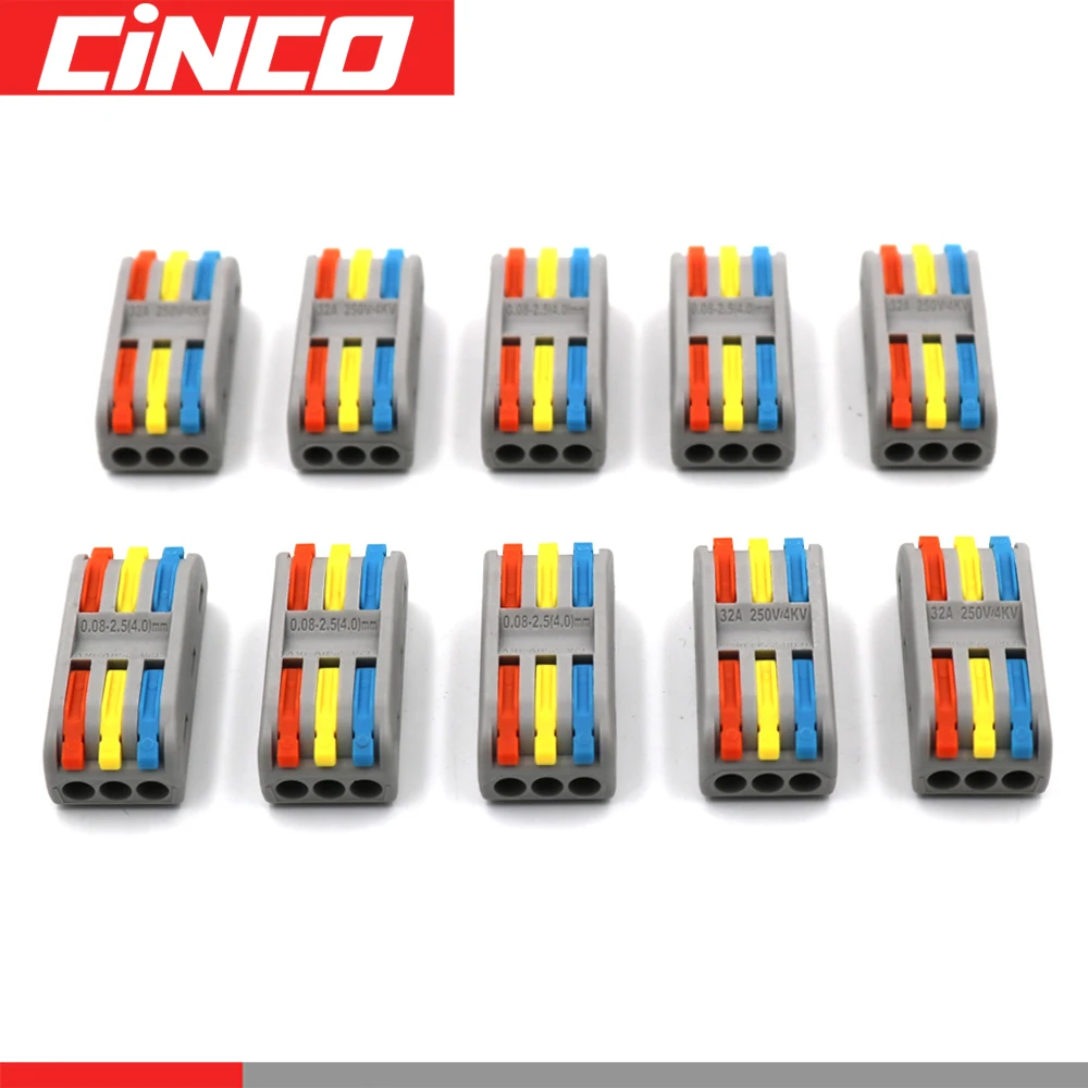10pcs/lot PT 3 3 3 pole Compact Wire Cable Wiring Connector Conductor ...