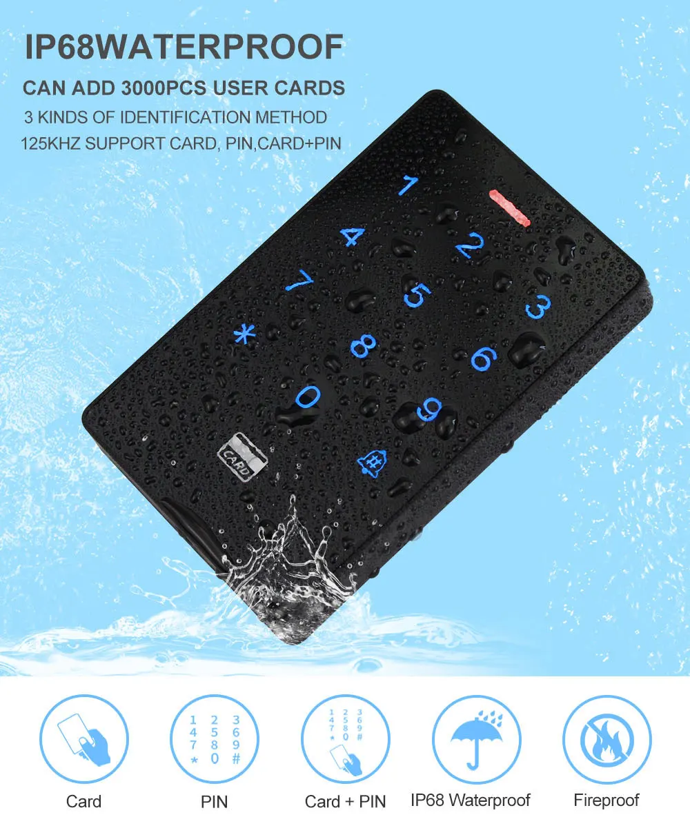Outdoor IP68 Waterproof RFID Keypad Touch Access Control System Rainproof WG26/34 125KHz Access ...
