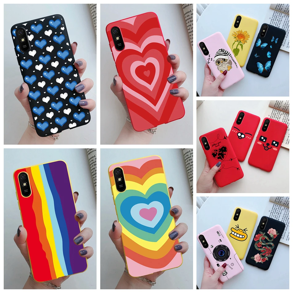 For-xiaomi-redmi-9A-9AT-9i-Case-Silicon-Fashion-Rainbow-Heart-Pattern ...