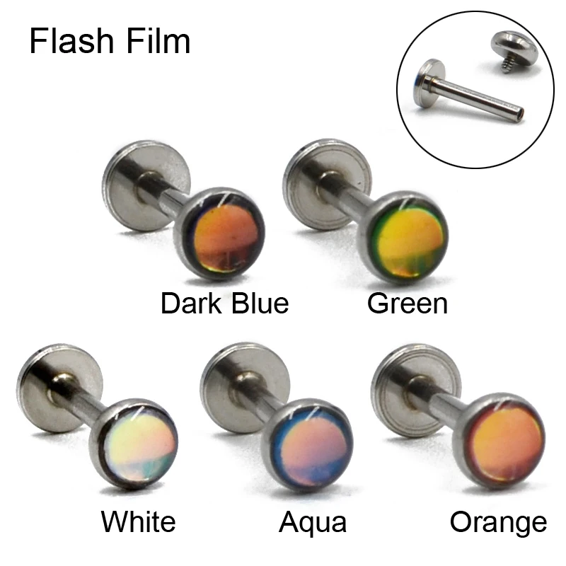 1 PC Flash Film Glitter Flat Back Labret Stud Ear Tragus Cartilage ...