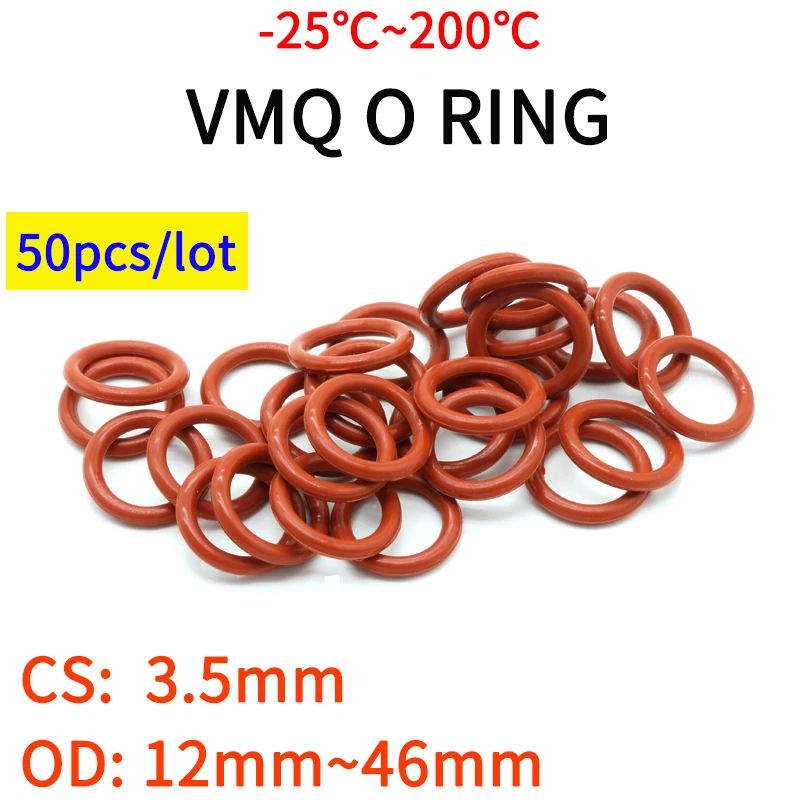 50pcs Vmq O Ring Seal Gasket Thickness Cs 3.5mm Od 10 ~ 46mm Silicone Rubber Insulated ...