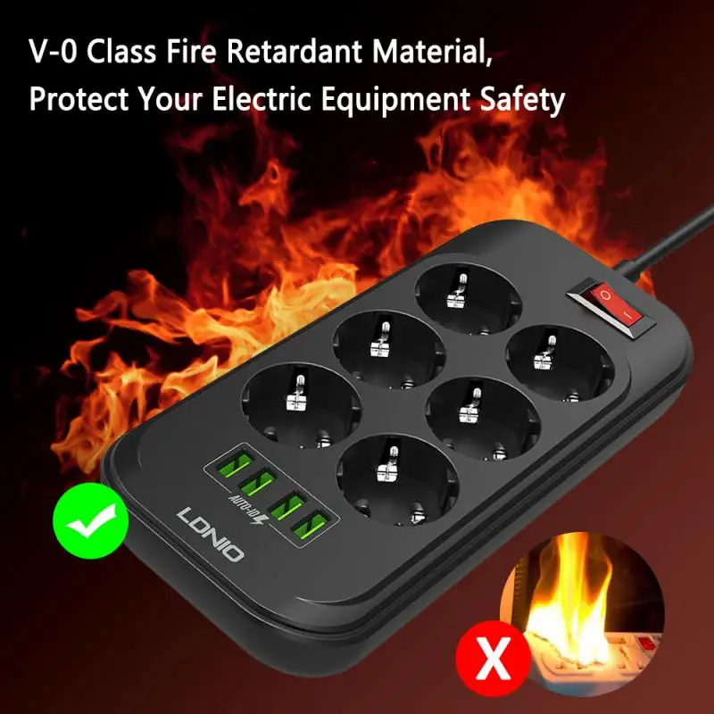 LDNIO Power Strip Socket Black 16A European Standard